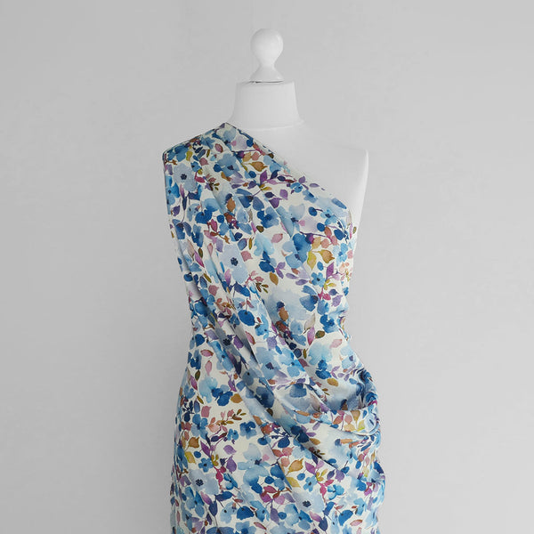 Adria - Blue Scatter Satin Jacquard Woven Fabric - Patterns and Plains