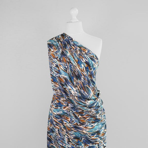 Avignon - Teal Blue Swish Viscose Crinkle Woven Fabric Sample ...
