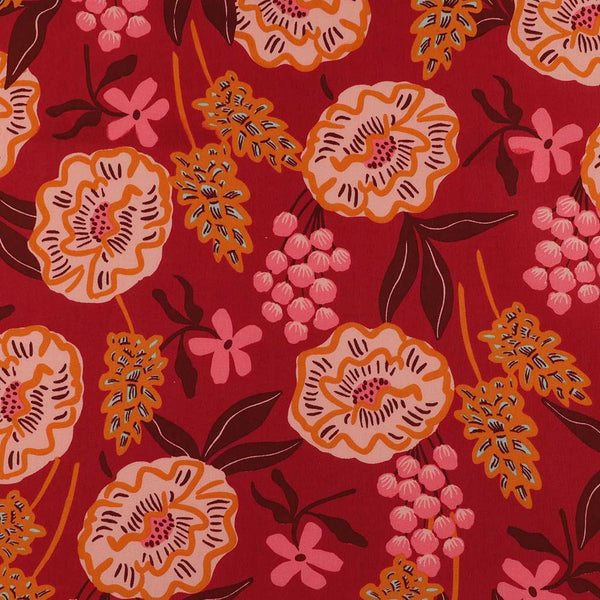 Fine Poplin - Bordeaux Fresh Flowers Cotton Woven Fabric by Nerida Han ...