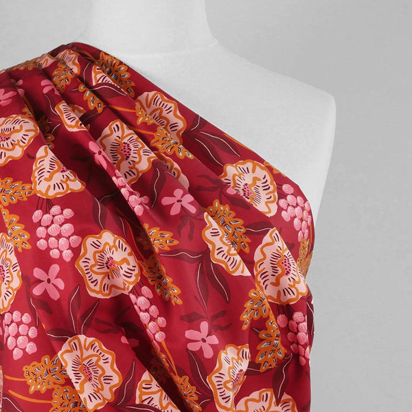 Fine Poplin - Bordeaux Fresh Flowers Cotton Woven Fabric by Nerida Han ...