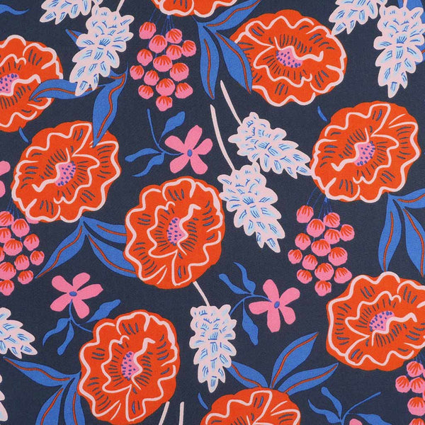 Fine Poplin - Navy Fresh Flowers Cotton Woven Fabric by Nerida Hansen ...