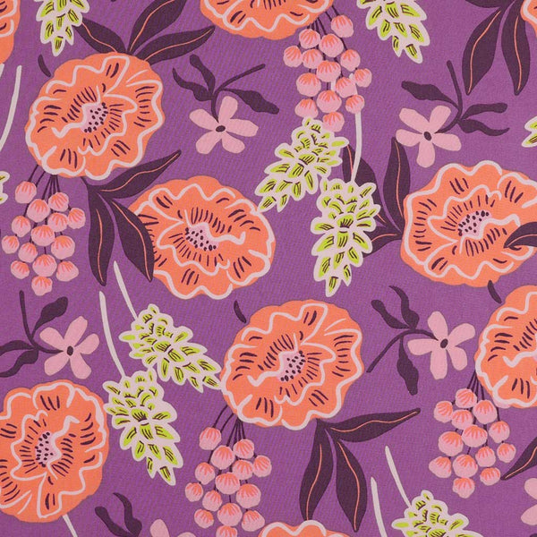 Fine Poplin - Purple Fresh Flowers Cotton Woven Fabric by Nerida Hanse ...