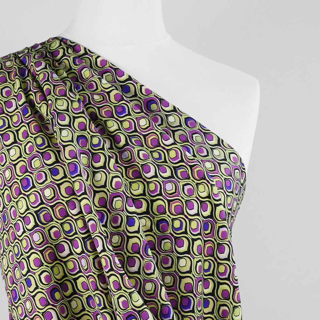 Linz - Pear Green and Purple Retrospective Viscose Woven Twill Fabric ...