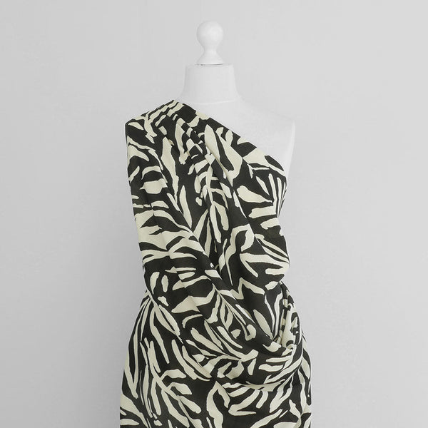 Monaco - Black and Sand Jungle Stretch Viscose Woven Fabric - 2.00m Re ...