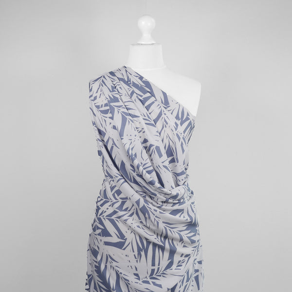 Sierra - Blue Palms Viscose Poplin Woven Fabric - Patterns and Plains