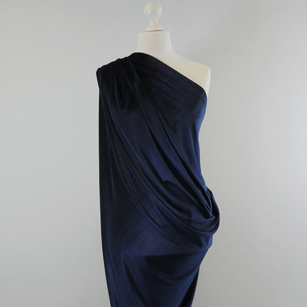 Carlotta Navy Stretch Panne Velvet Jersey Fabric from John Kaldor - Patterns and Plains