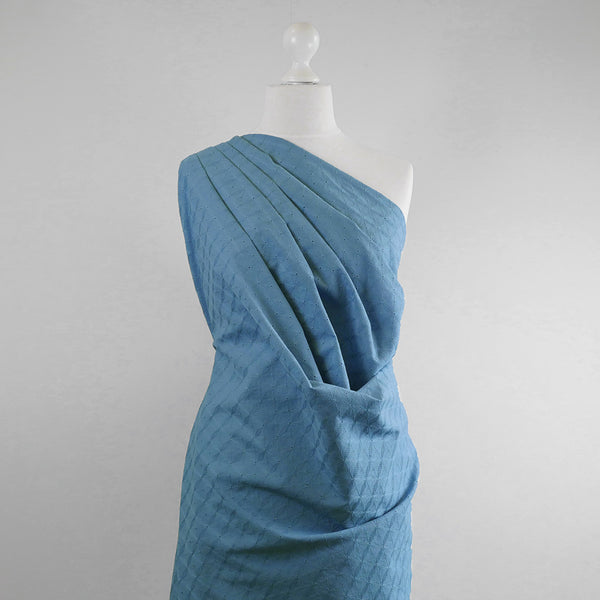 Carolina - Provence Blue, Geometric Embroidered Cotton Woven Fabric Sa ...