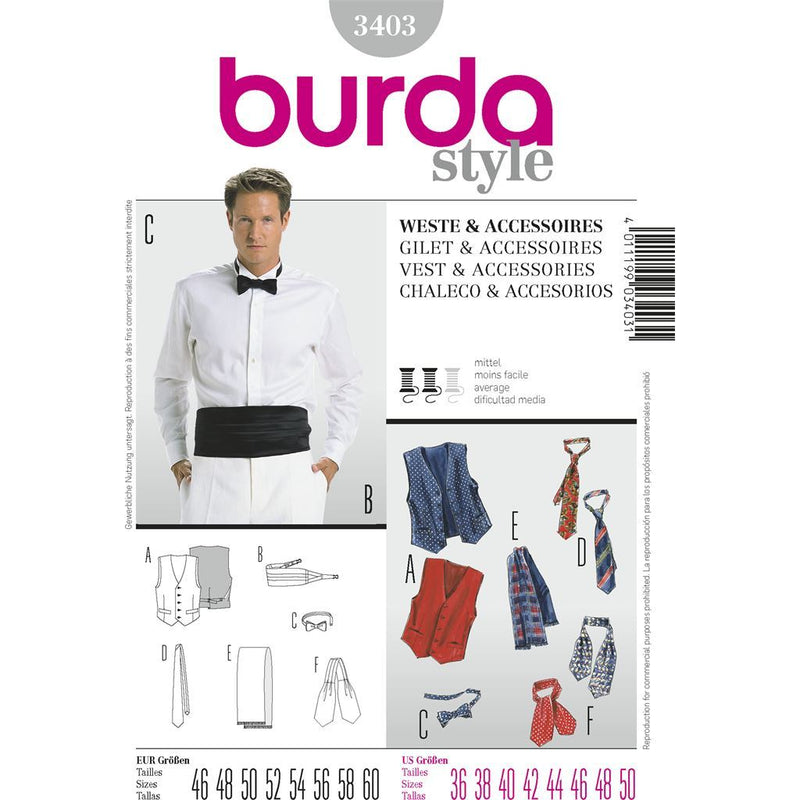 Burda B3403 , Vest & Accessories Sewing Pattern 3403 - Patterns and Plains