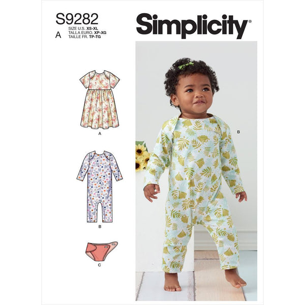 Simplicity Sewing Pattern S9282 Babies' Knit Dress, Romper & Diaper ...