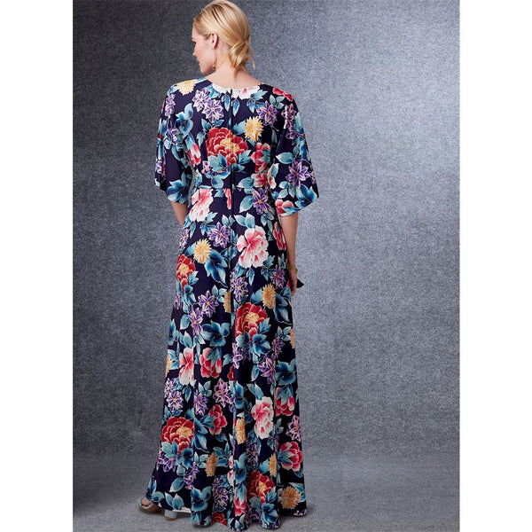 Vogue Pattern V1735 Misses' Deep-V Kimono-Style Dresses with Self-Tie ...